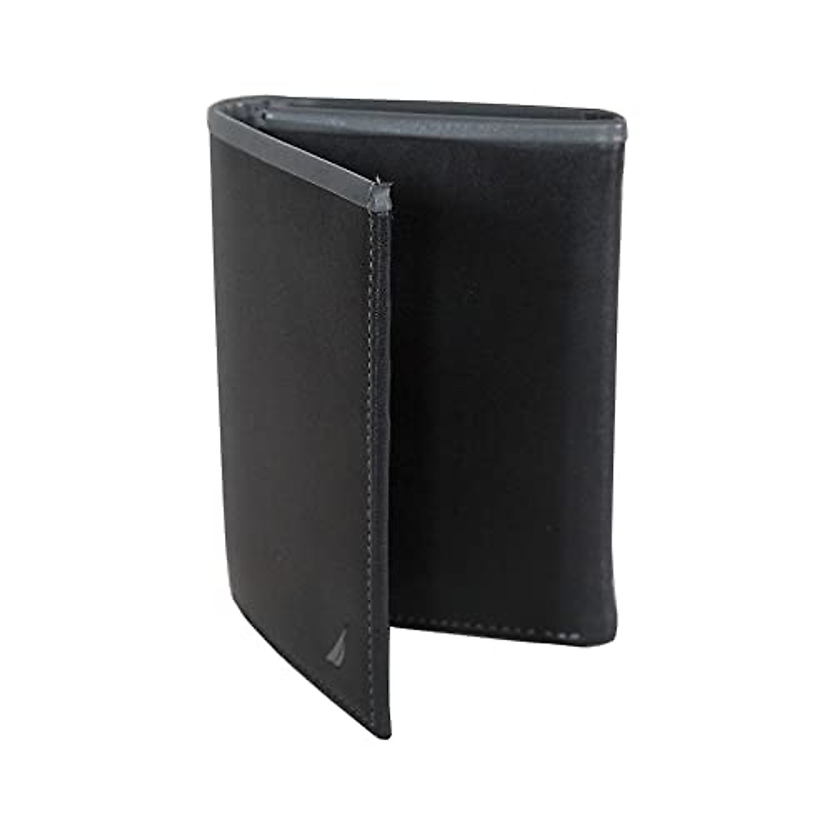 Nautica Men's Pop Color Trifold Leather Wallet with 6 slots, RFID Protection, Black/Grey