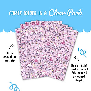 CENTRAL 23 Magical Wrapping Paper (x6) Sheets - Pink Unicorn Gift Wrap - Castles and Princesses - For Girls Kids New Baby - 1st 2nd 3rd