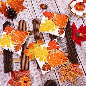 Whaline 400Pcs Fall Cellophane Bags Self-Adhesive Autumn Leaves Pumpkin Cello Bags Plastic Harvest Thanksgiving Candy Goodie Treat Bags for Party Favor Supplies, 5.1 x 5.1 Inch