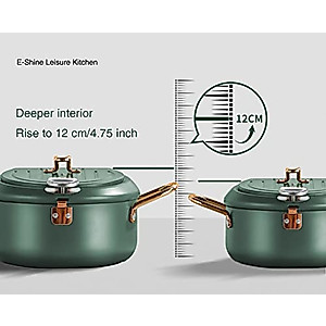 E-Shine Leisure Deep Fryer Pot, Japanese Style Tempura Deep Fryer with Fahrenheit Thermometer, Small and Easy Clean, Vintage Green, DIAM. 8”