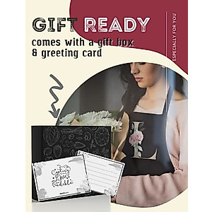 Initial Black Apron for Women with Pockets, Kitchen Cooking Gardening Cute Apron Gifts for Her, Chef, Mom, Artists, Hair Stylists, Funny Gifts for Women, Friends, Sisters, Grandma - C