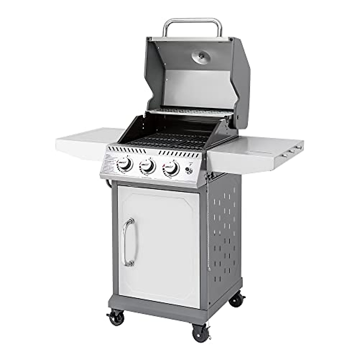 Royal Gourmet GG3001S Stainless Steel 3-Burner Propane, 25,500 BTU Cabinet Style Gas Side Tables, Outdoor Cooking Grill for Patio Garden Barbecue, Silver