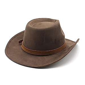 CCAKXCJJ Unisex Western Suede Cowboy Cowgirl Hat Classic Wide Brim Fedora Hat for Men &Women 197-Brown