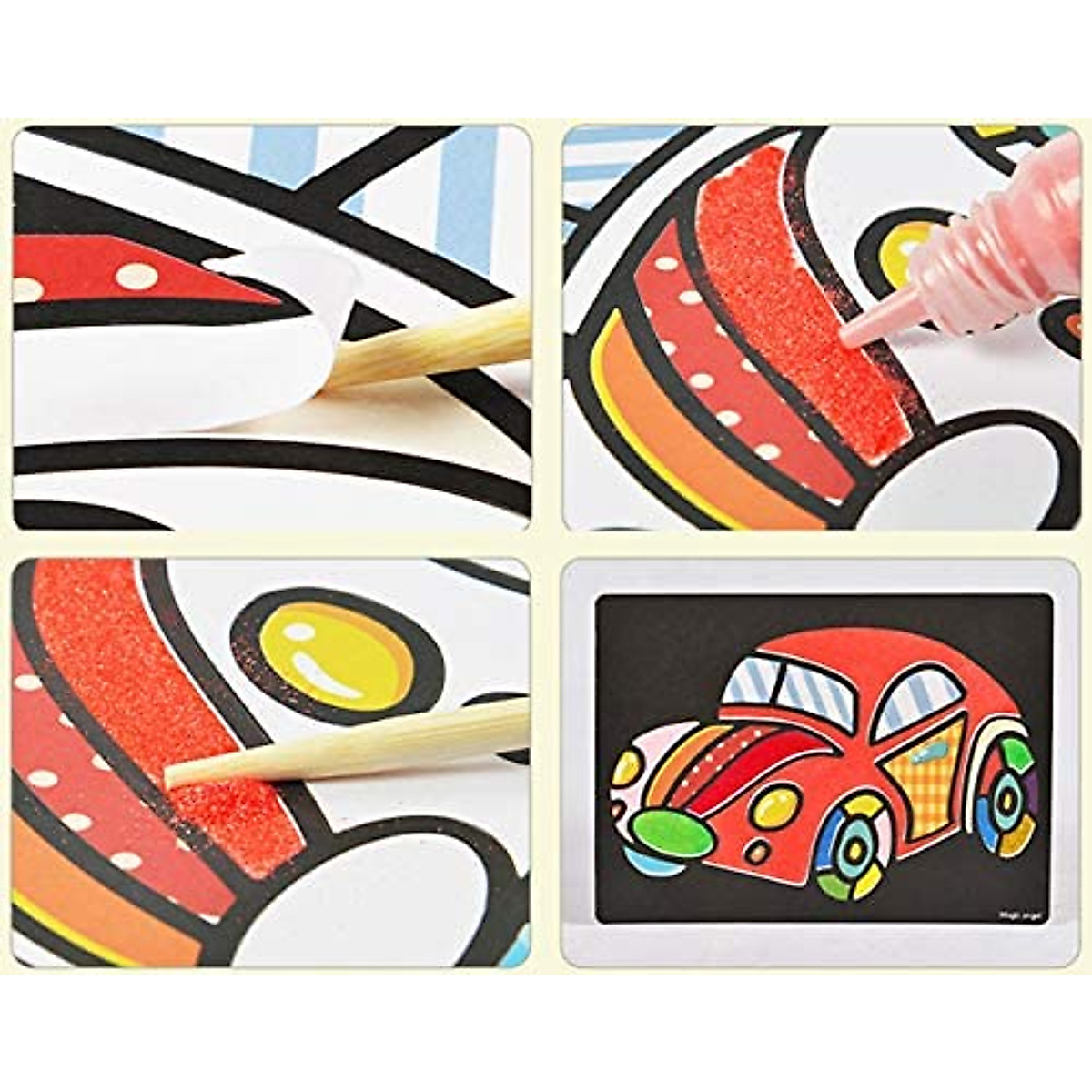 Mistari Peel and Sand Art Kits Sheets for Kids with 27 Sheets Sand Art Painting Cards and 2 Pcs Scratch Sticks Crafts (18 Colors+27 Sheets)