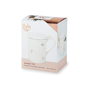Pinky Up Annette Ceramic Tea Mug and Loose Leaf Tea Infuser, Loos Leaf Tea Accessories, Tea Tumbler Cup, Honeycomb Design, 12 oz