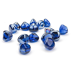Kinway 20lbs Fire Glass Diamonds Blue Fire Pit Glass 1 Inch Fire Glass Rocks for Fire Pit Fireplace - Cobalt Blue