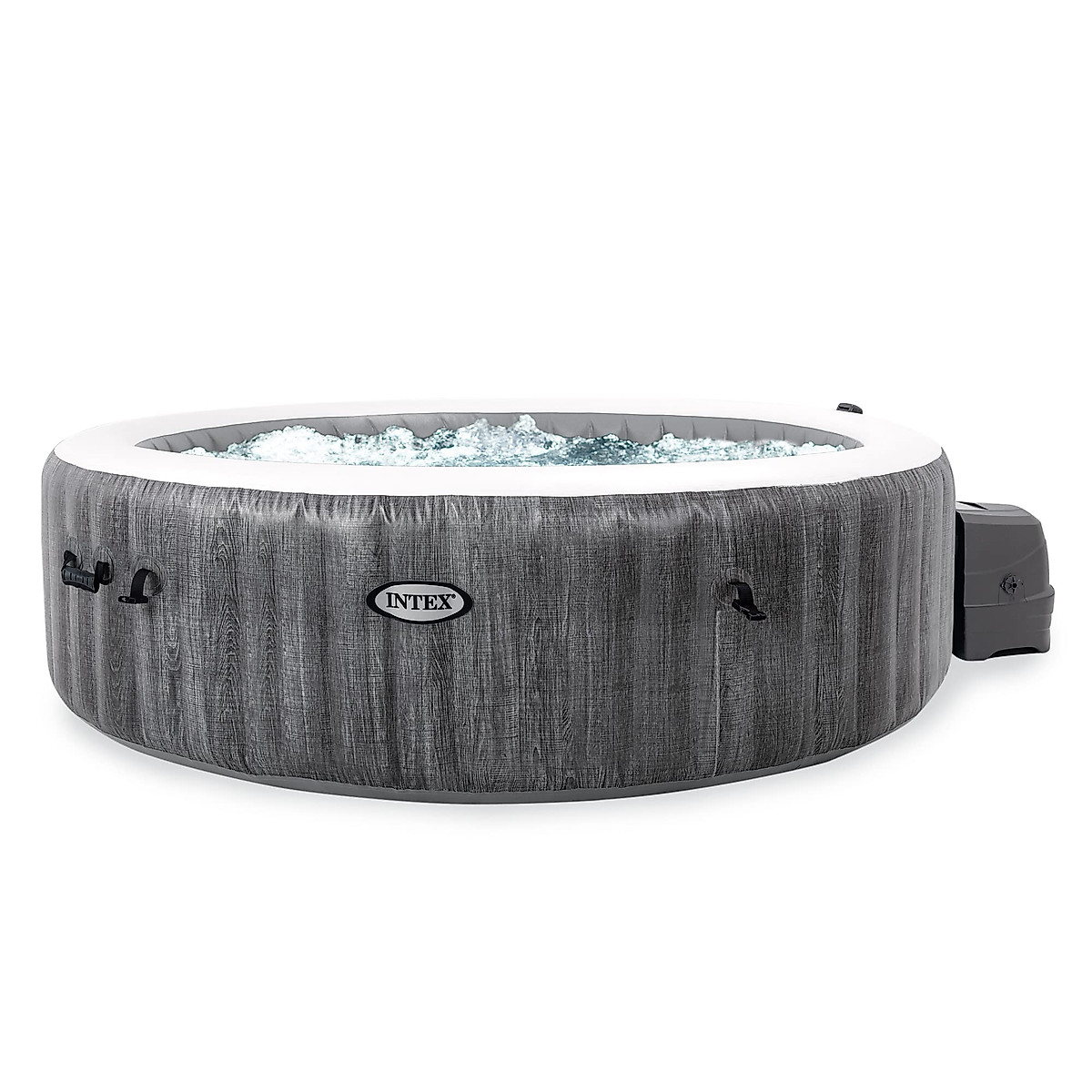 Intex 28441EP PureSpa Plus Greywood 85" x 28" Inflatable Hot Tub Bubble Jet Spa with Battery Powered Multi-Colored LED Light for Spas and Hot Tubs