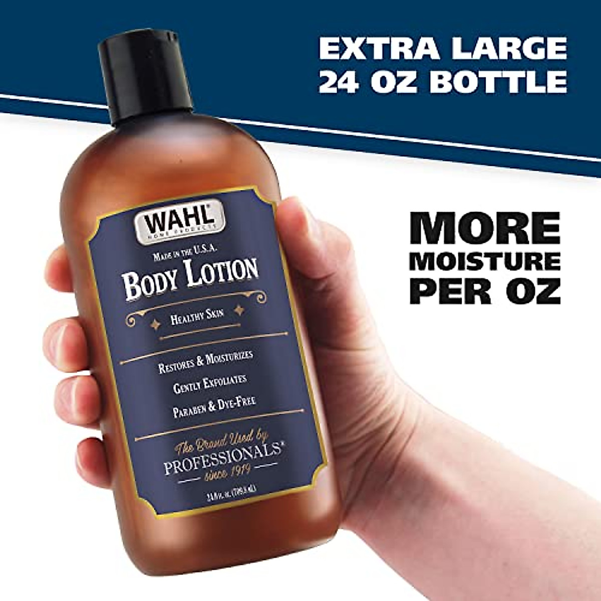 Wahl Body Lotion with Essential Oils, Hydroxy Acid and Ceramides to Exfoliate, Restore, Moisturize All Skin Types – 24 Oz - Model 805606A