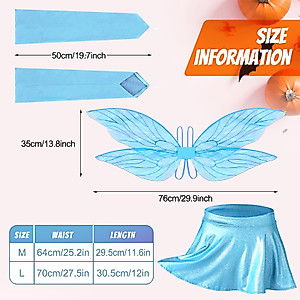 4 Pcs Halloween Woman Club Costume Accessories Wings Shiny Top Skirt Fingerless Gloves for Princess Fairy Cosplay Party(Medium)