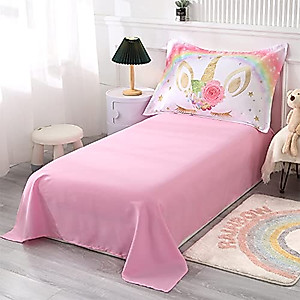 Wowelife Toddler Bedding Sets for Girls, Premium 4 Piece Unicorn Bedding Toddler Bed Set Rainbow, Pink Toddler Comforter Set, Super Soft and Comfortable for Toddler