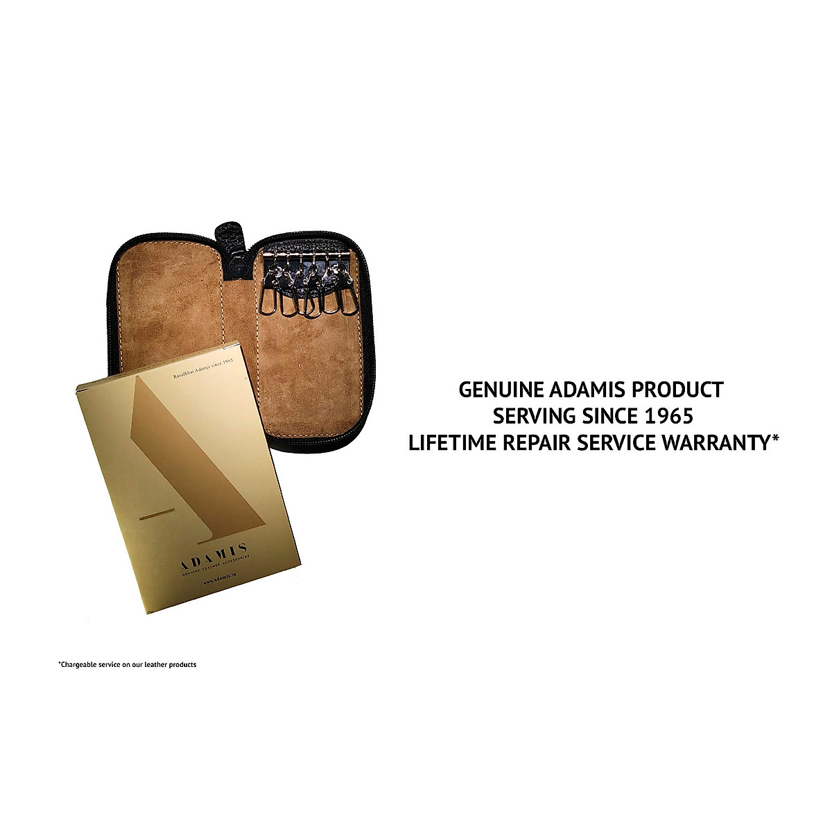 Adamis Full Grain Genuine Leather Keychain Holder Pouch, Key Case, Soft Strong and Compact Organizer and Wallet with Zip Closure for Extra Safety and 6 Key Holder Hooks in Black