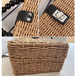 NIBD Handwoven Square Straw Rattan Bag Shoulder Wicker Purse Small Box Woven Bali Womens Crossbody Bag
