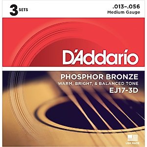 D'addario EJ17-3D Phosphor Bronze 13-56 Pack Of 3, Medium