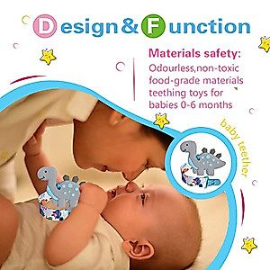 BIGSPINACH 1 Soft Dinosaur Teether for Babies and 1 Baby Pacifier Clip, Valentines Day Gifts for Baby Girl Boy,Silicone Chew Toys for Baby (Pink Elephant)