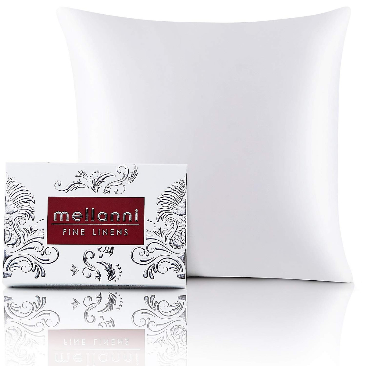 Mellanni Pure Silk Throw Pillowcase - Perfect for Hair and Skin, Preventing Wrinkles - Easy Care - Naturally Cooling Silk Pillow Cover with Hidden Zipper (Throw, White)