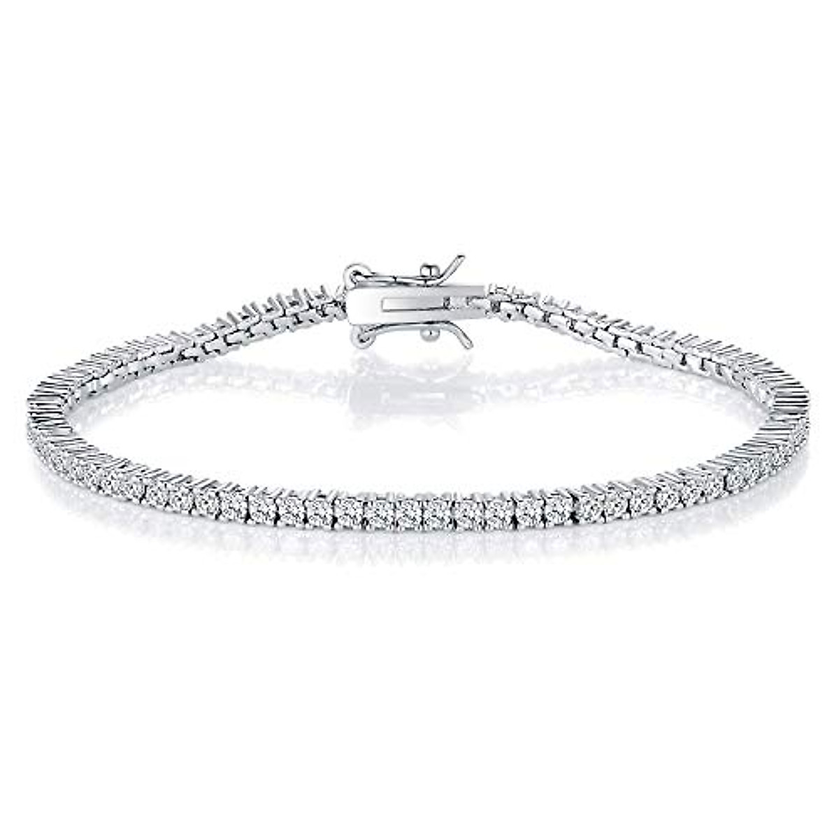 Gemsme 2.0MM Tennis Bracelet for Women and Men，18K White Gold Plated Round 2mm Cubic Zirconia Classic Tennis Bracelet