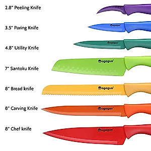 Mogaguo 7 Piece Rainbow Sharp Kitchen Knife Set, Knife Set for Kitchen Professional, Chef Knife Set Dishwasher Safe with Sheath