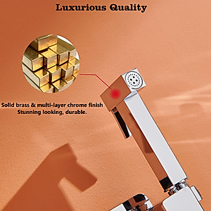 Poopee Warm Water Bidet Sprayer for Toilet with Hot and Cold Brass Rough-in Valve, Stainless Steel Handheld Bidet Attachment Set for Feminine, Pets and Baby Diaper Wash, Square, Silver