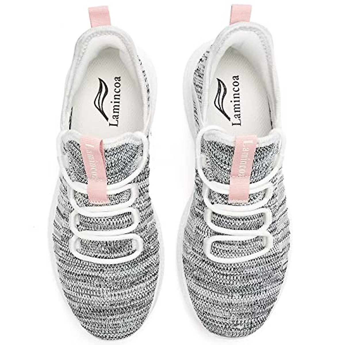 Lamincoa Womens Walking Running Shoes Lightweight Sneakers Slip On Memory Foam Tennis Shoes for Women Ash White