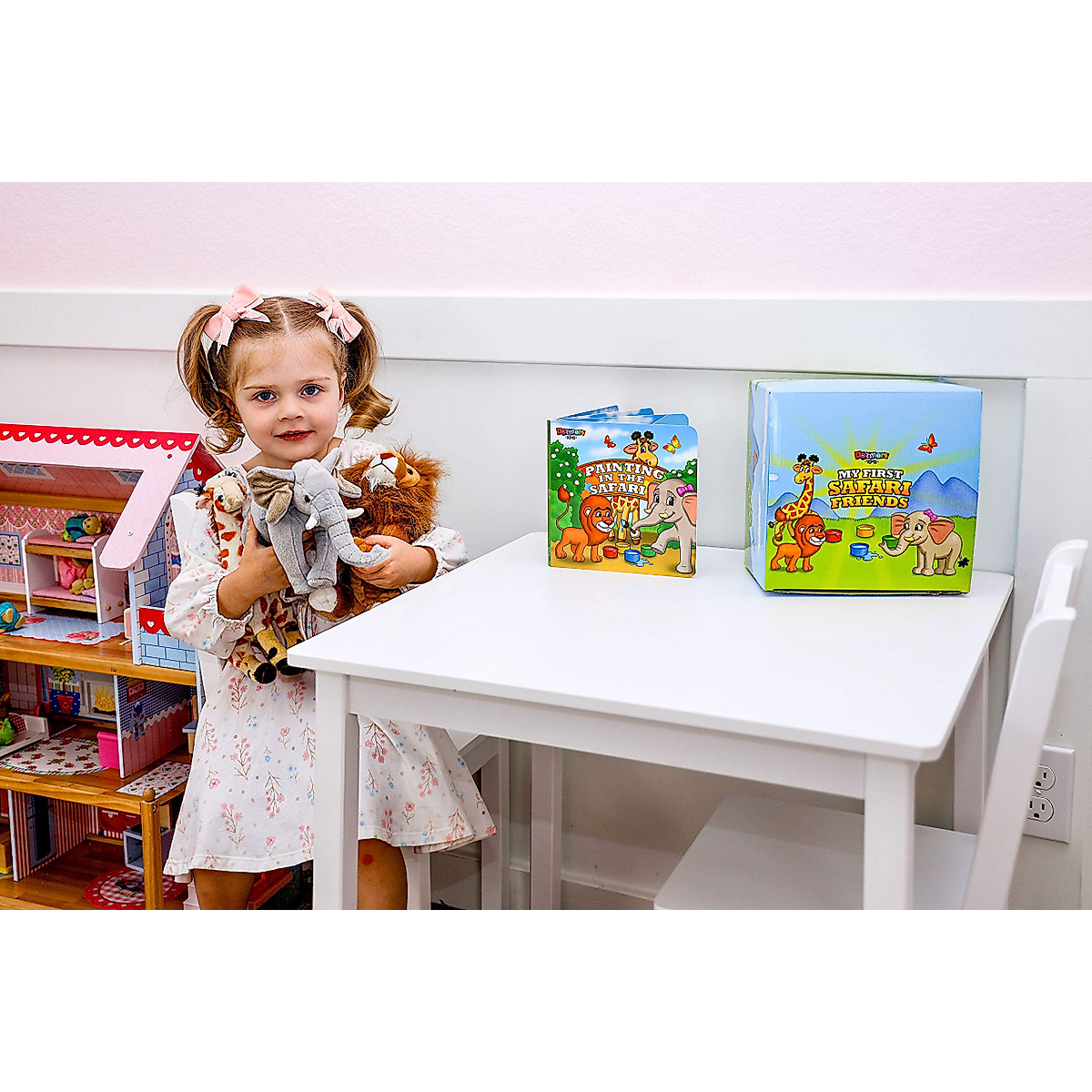 Safari Animals Plush and Book Set - Stuffed Animals of 3 Savanna Animals Storybook- 12” Set Includes Lion, Giraffe and Elephant Colorful Children Book