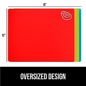 Gorilla Grip Cutting Boards for Kitchen, Set of 4 Durable Mats with Food Icons, Flexible Dishwasher Safe Plastic, Slip Resistant BPA Free Large Mat for Meat, Fish, Vegetables, Chopping Board, Multi