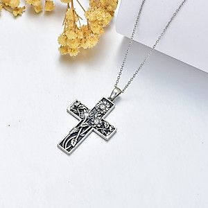 PROESS Cross Necklace For Women 925 Sterling Silver Sunflower Necklace Sunflower Cross Pendant Sunflower Gifts