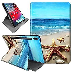for Samsung Galaxy Tab S8 Plus 2022/S7 FE 2021/S7 Plus 2020 12.4 Inch Case, 360 Degree Rotating Cover,PU Leather Folding Stand Cover with Auto Wake/Sleep,Beach Starfish