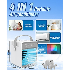 Portable Air Conditioners, 3 Wind Speeds & 7 LED Lights Evaporative Personal Air Cooler, 4 in 1 Portable AC with 300ml Large Water Tank, Mini Air Conditioner for Bedroom/Car/Home/Camping/Room