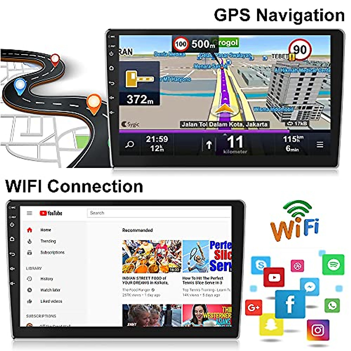 2G+32G Double Din 10.1 Inch Android Car Stereo Touchscreen Car Audio Receivers with Bluetooth Car Radio Support WiFi Connect Mirror Link GPS Navigation FM Audio Receivers with Backup Camera Input