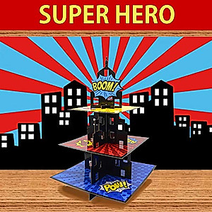 KALEFO Superhero Party Supplies Cake Stand 3 Tier Cupcake Stand Superhereo Party Favors Mini Cupcake Stand for Birthday Party Decorations
