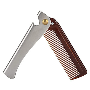 Beard Comb, Natural Wood Mustache Comb Folding Beard Comb for Combing Both Hair and Beard, 12x3.5x1cm