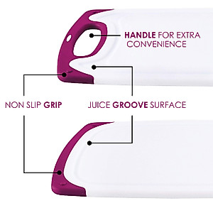 CHEF GRIDS Durable Plastic Cutting Board Set, Chopping Board Thick Plastic, for Vegetable Meat or Cheese with Non-Slip Feet and Handles with Juice Groove (BLACK)