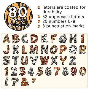 80 Sheets Animal Prints Letters Cutout Animal Print Bulletin Board Letters and Number Accents Safari Animal Texture Letters Wall Decors with Glue Point Dots for Kids Nursery School Classroom