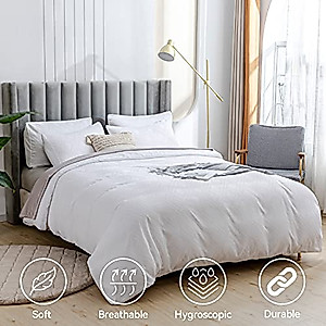 JELLYMONI White Waffle Duvet Cover Queen Size - 3PCS Textured Microfiber Comforter Cover with Diamond Jacquard Pattern, Luxury Soft Bedding Set with 8 Corner Ties & Double Zipper Closure