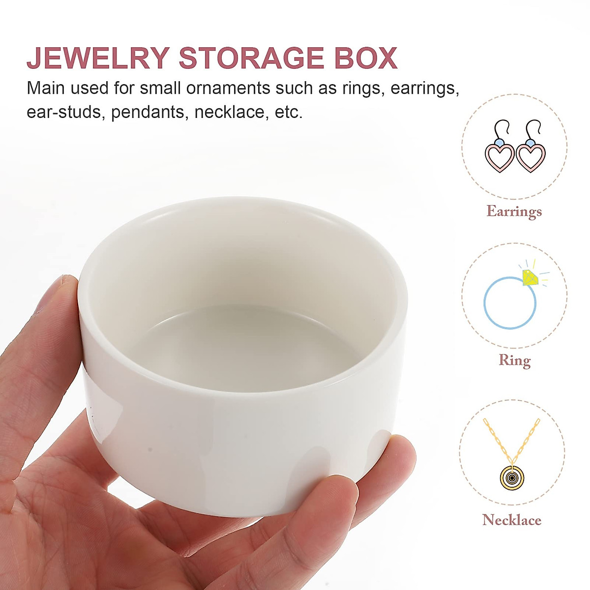 Zerodeko Ceramic Jewelry Box White Ceramic Jewelry Case Ring Holder Trinket Jewel Box for Wedding Anniversary Birthday Bridal Gift White