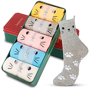 5 Pairs Women's Fun Socks Cute Cat Animals Funny Funky Novelty Cotton Gift (Cute Cat) Size: Free size 22.5-25.5cm Suitable for women US Size 5-8