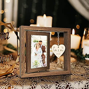 EYITUPC Rotating Floating Mr and Mrs EST 2025 Picture Frame, Wedding Gifts Bridal Shower Gifts Engagement Gifts for Newlywed Couples