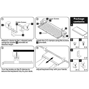 Stand Up Desk Store Large Clamp-On Retractable Adjustable Height Under Desk Keyboard Tray | for Desks Up to 1.5" (Large, 33" Wide)