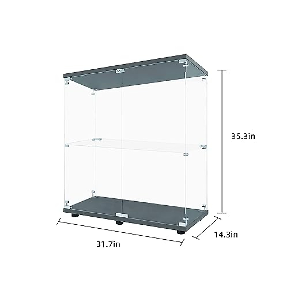 Fetuero Two-Door Glass Display Cabinet 2 Shelves with Door, Floor Standing Curio Bookshelf for Living Room Bedroom Office, 35.35” x 31.69”x 14.37”, Black