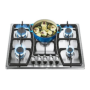 Gas Cooktop 30 Inch 5 Burners Gas Stove Gas Hob Stovetop Stainless Steel Cooktop Cast Iron Grates, Silver (30x 19.7x 4.5 inches)