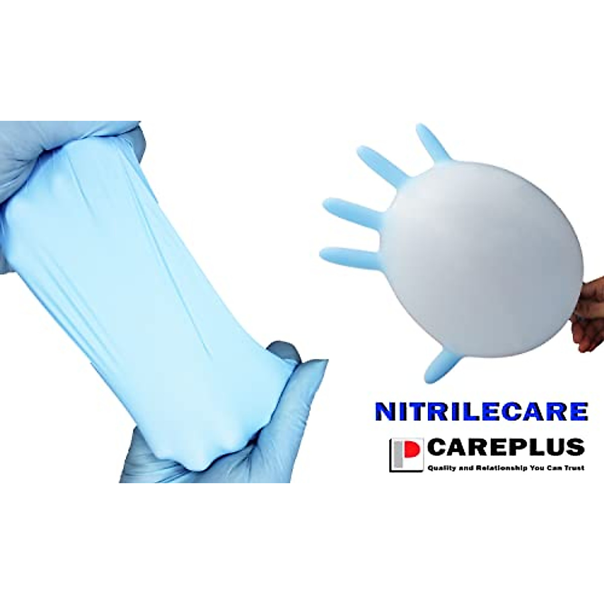 Care Plus NITRILECARE Blue Nitrile Exam Gloves, 100-Count S M L XL, 3 Mil, Clinic-Office-Daily, Medical, First-Aid, Clinics, Cooking, Cleaning, Puncture-Resistant (8FZ0003U)