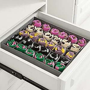 Coorganisers 2 Packs Sock Organizer with Solid Bottom Boards, 30 Cells Underwear Organizer for Women, Cabinet Closet Underwear Drawer Organizer Dividers for Storing Lingerie,Socks,Ties(Gray)