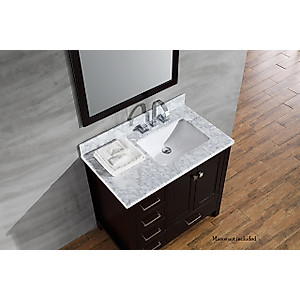 ARIEL Cambridge A037SRCWRVOESP 37” Inch Single Right Offset Rectangular Sink Solid Wood Espresso Bathroom Vanity with 1.5" Inch Edge White Carrara Marble Countertop