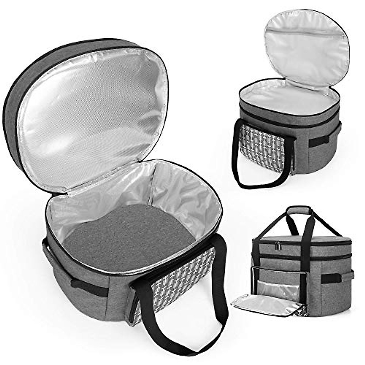 YARWO Slow Cooker Travel Bag with Bottom Board Compatible with Crock-Pot and Hamilton Beach 6-8 Quart Oval Slow Cooker, Double Layers Slow Cooker Carrier, Gray with Arrow (Bag Only, Patent Pending)