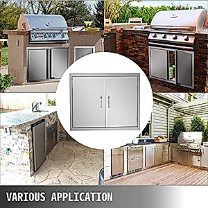 ROVSUN Outdoor Kitchen Access Door, 30.5" W x 21" H Double BBQ Door, 304 Stainless Steel for Outside Kitchen Commercial Grilling Station Barbeque Grill Oven Island Outside Storage Cabinet