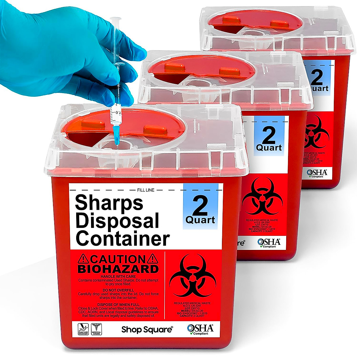 Sharps Containers for Home and Professional Use, 2 Quart Needle Disposal Containers (3 Pack) Syringe Disposal Container Home, Biohazard Containers, Small Sharps Container