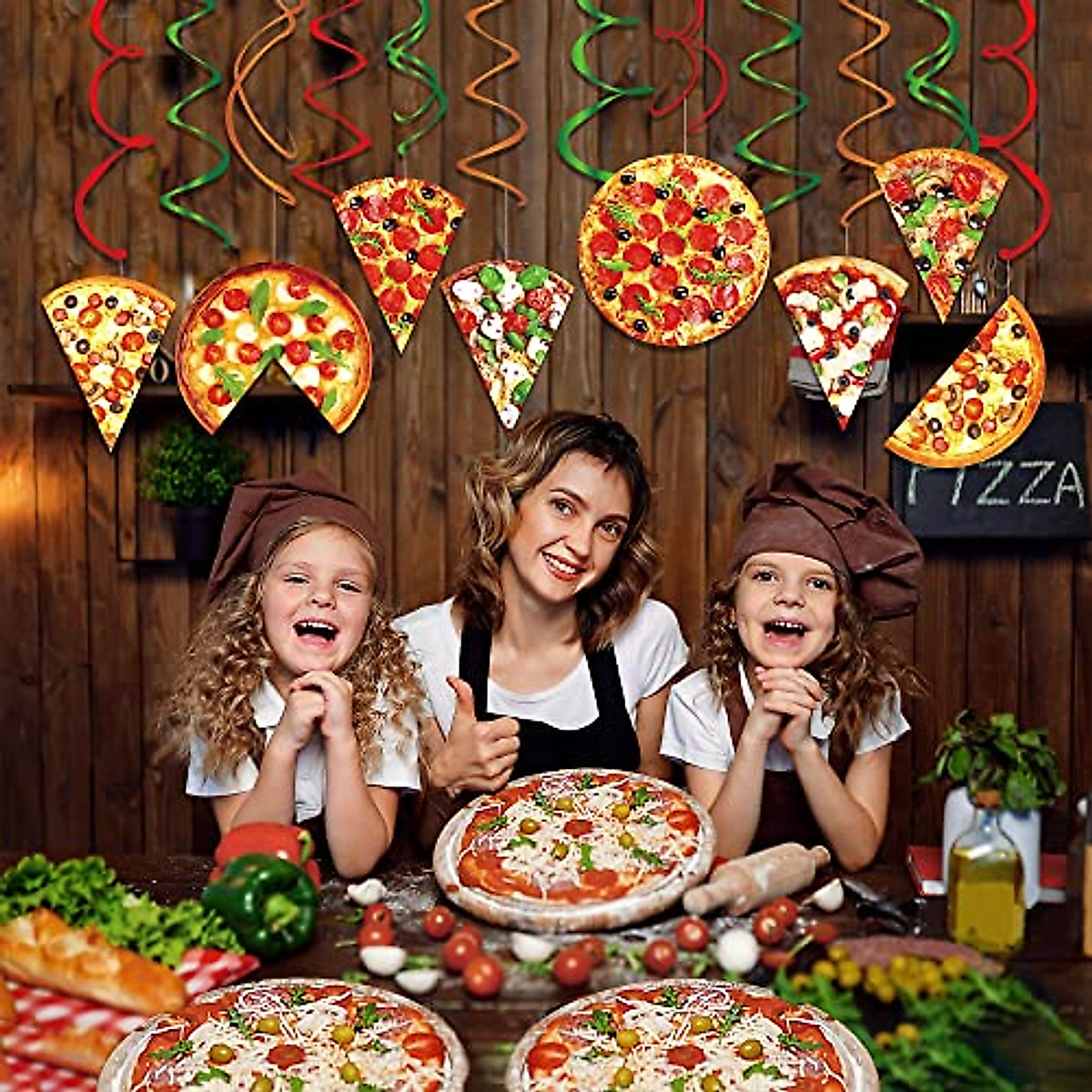 30Pcs Pizza Party Hanging Swirl Decorations Pizza Theme Ceiling Whirl Hanging Decorations for Pizza Themed Birthday Party Decorations Pizza Party Time Birthday Party Hanging Decor