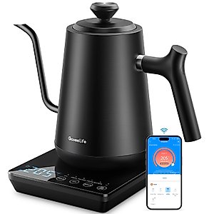 GoveeLife Smart WiFi Electric Kettle with LED Display, Variable Temperature Control, 0.8L, Alexa Compatible - Stainless Steel Kettle for Pour Over Coffee, Brew Tea, Boil Hot Water, Matte Black
