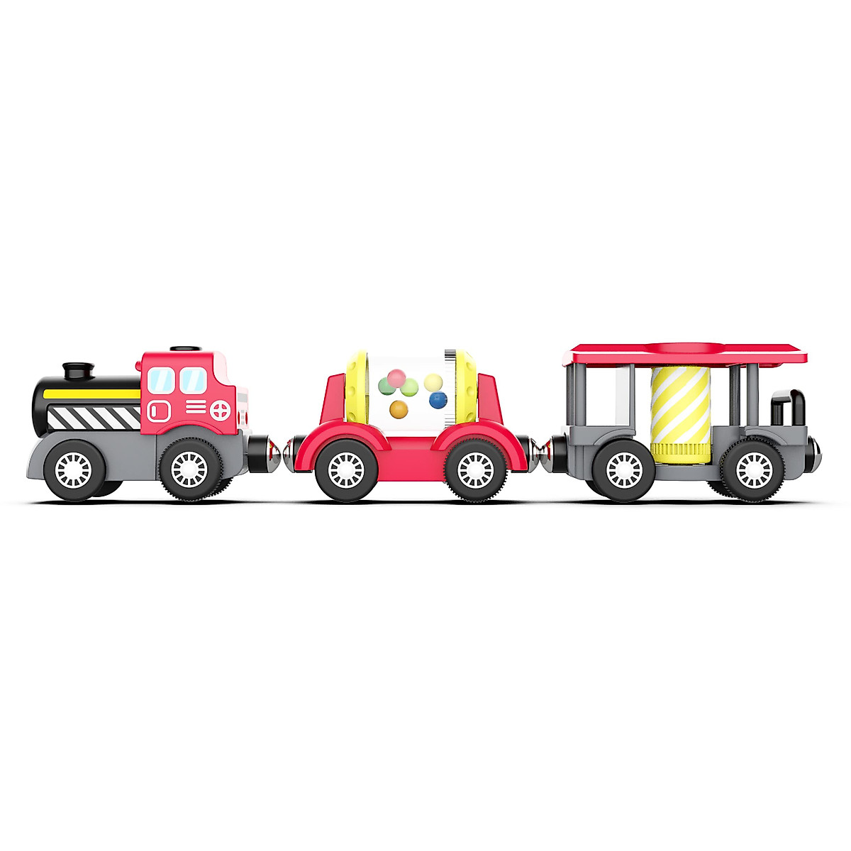 Z MAYABBO Wooden Train Track Accessories Battery Operated Locomotive Train, Magnetic Train Toy for Toddler Track Set, Powerful Engine Celebrates Train Fits All Major Brands Train Set