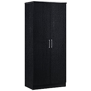 HODEDAH IMPORT 2 Door Wardrobe with Adjustable/Removable Shelves & Hanging Rod, Black